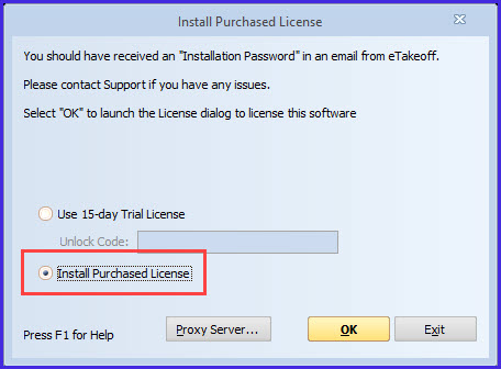 Install eTakeoff Dimension License - eTakeoff